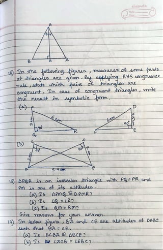 CBSE Grade 7 Mathematics Congruence of Triangles Worksheet (MK) | PDF