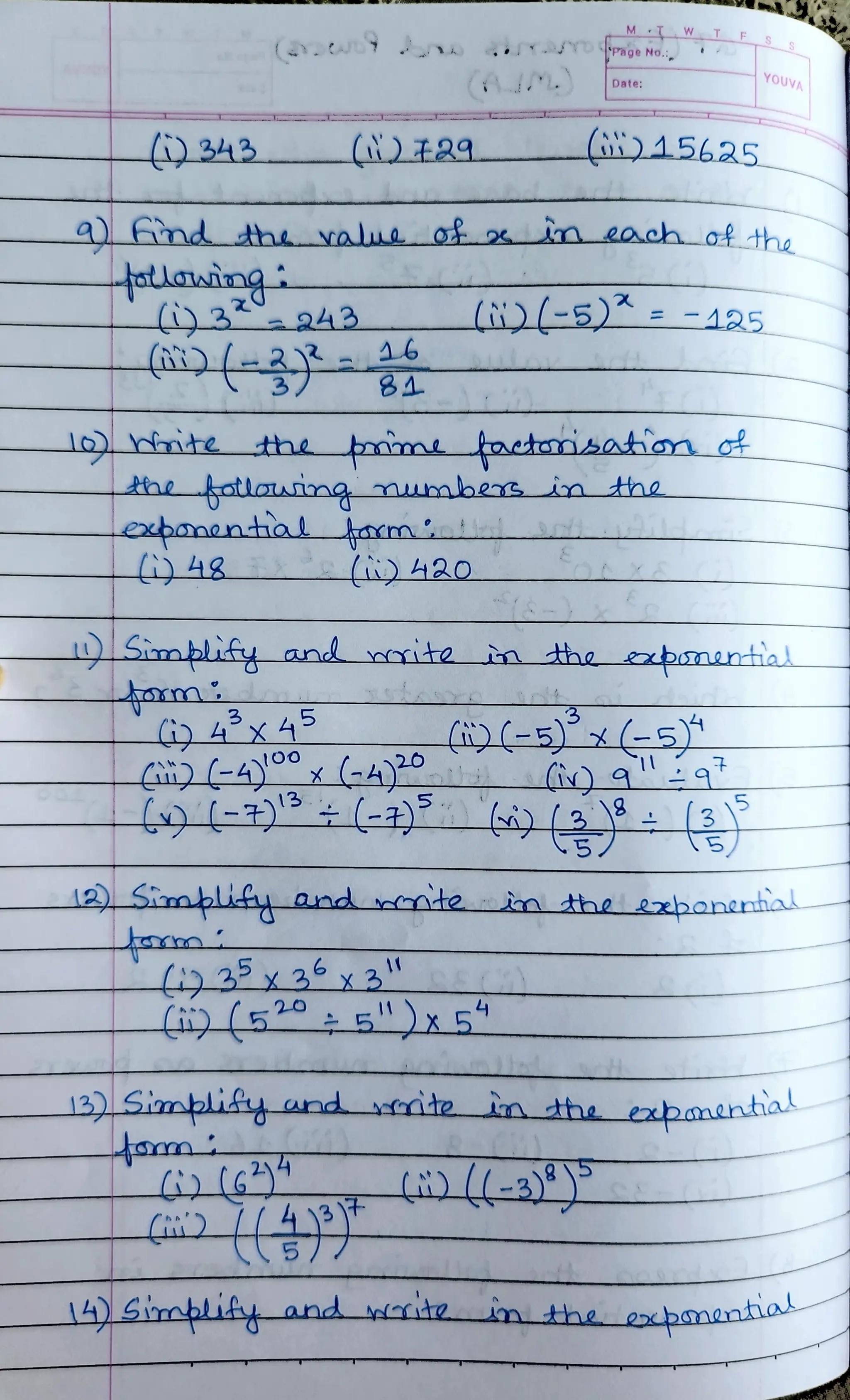 ICSE Grade 7 Mathematics Exponents and Powers Worksheet (MLA) | PDF