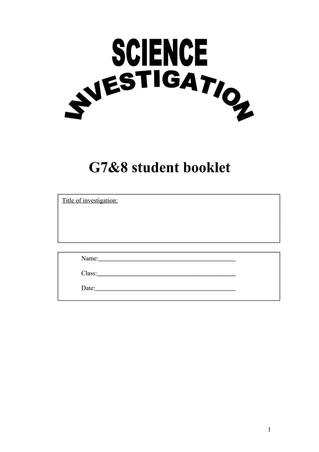 G7& G8 Science Investigation Booklet | PDF