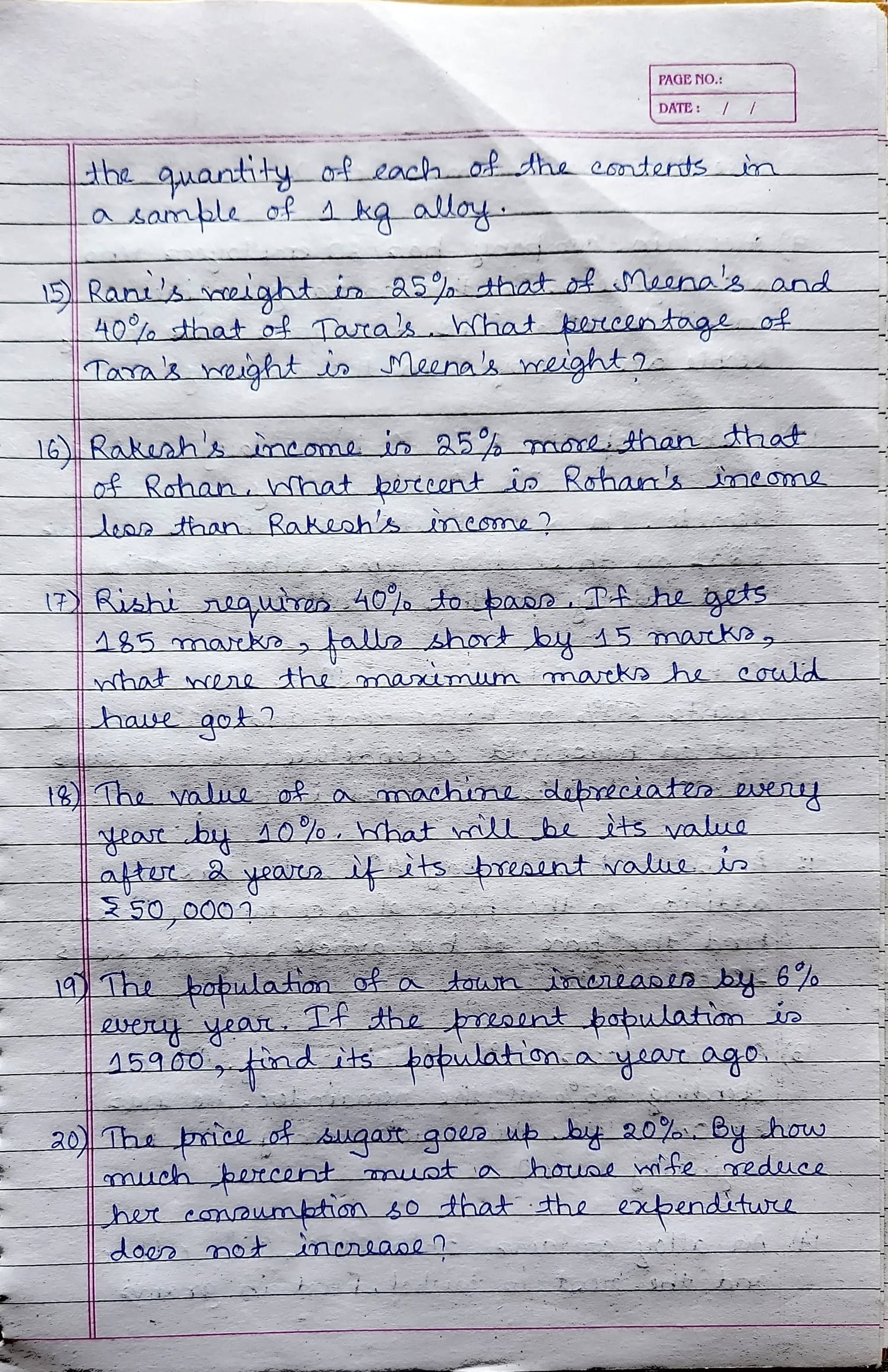 CBSE Grade 8 Mathematics Comparing Quantities Percentage Worksheet (RDS ...
