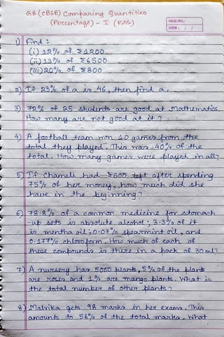 CBSE Grade 8 Mathematics Comparing Quantities Percentage Worksheet (RDS ...