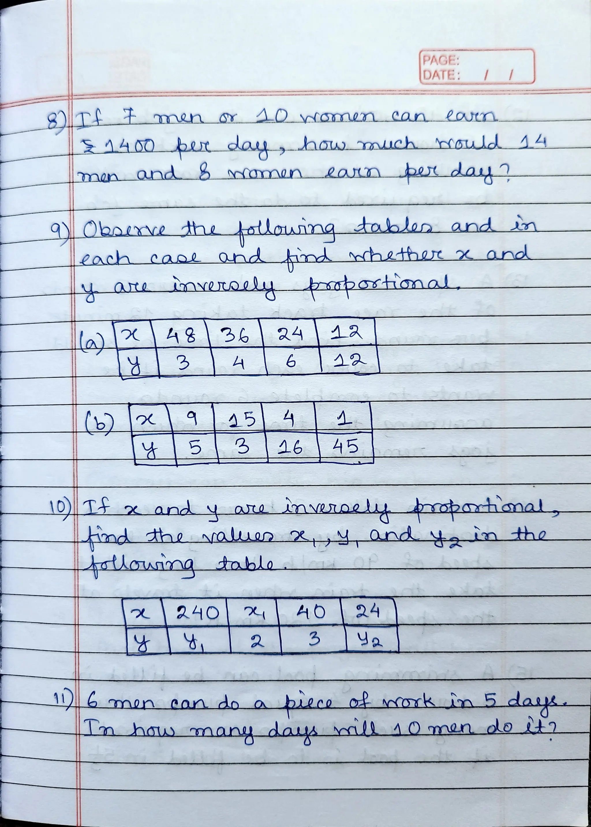 CBSE Grade 8 Mathematics Direct and Inverse Proportions Worksheet (MK) | PDF