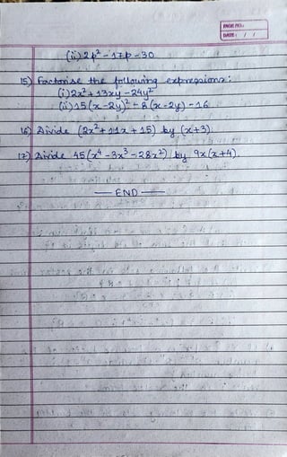 ICSE Grade 8 Mathematics Factorisation Worksheet (MLA) | PDF