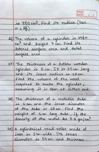 CBSE Grade 8 Mathematics Mensuration Surface Area and Volume of a Right ...