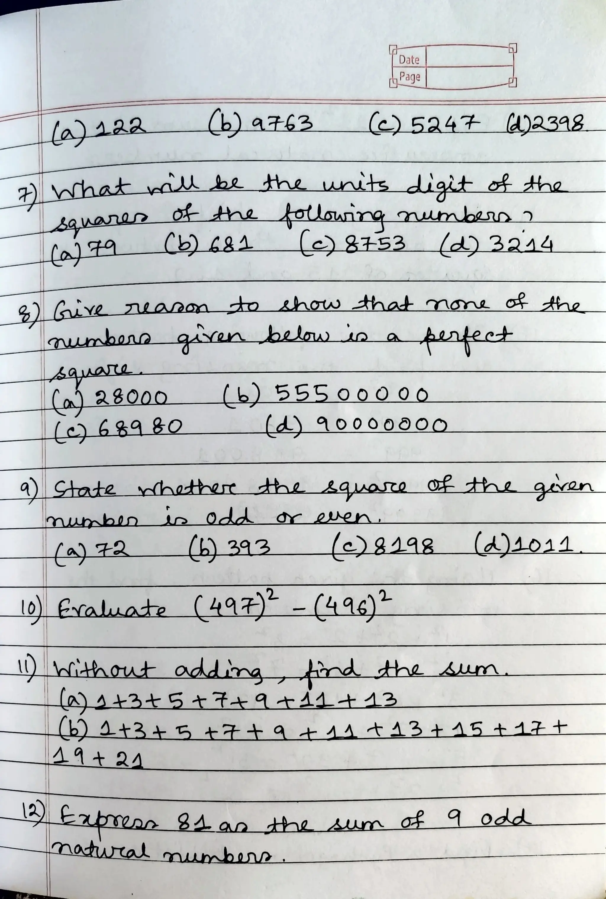 Grade 8 - CBSE - Square and Square Roots - Worksheet (MK) | PDF