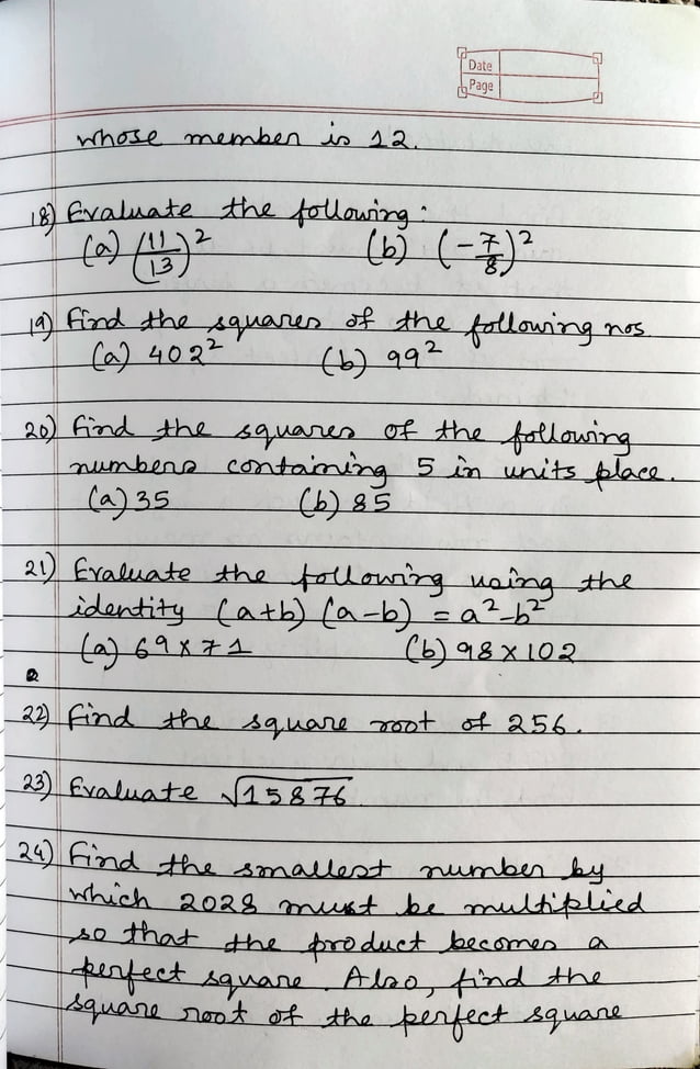 Grade 8 - CBSE - Square and Square Roots - Worksheet (MK) | PDF