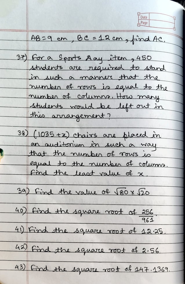 Grade 8 - CBSE - Square and Square Roots - Worksheet (MK) | PDF