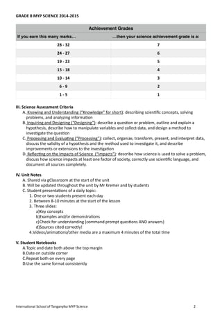 Grade 8 MYP Science Syllabus 2014-2015 | PDF