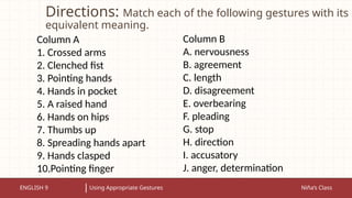 ENGLISH 9 - USE APPROPRIATE GESTURES (FIRST QUARTER) | PPTX