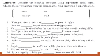 Expressing Permission, Obligation and Prohibition using Modals.pptx