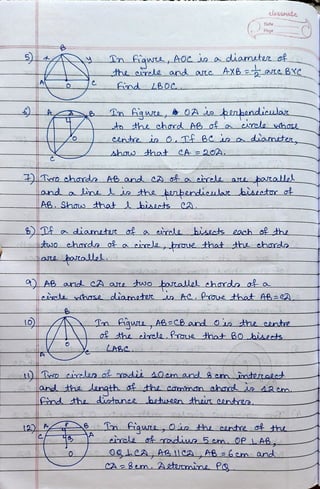 CBSE Grade 9 Mathematics Circles Worksheet (RDS) | PDF