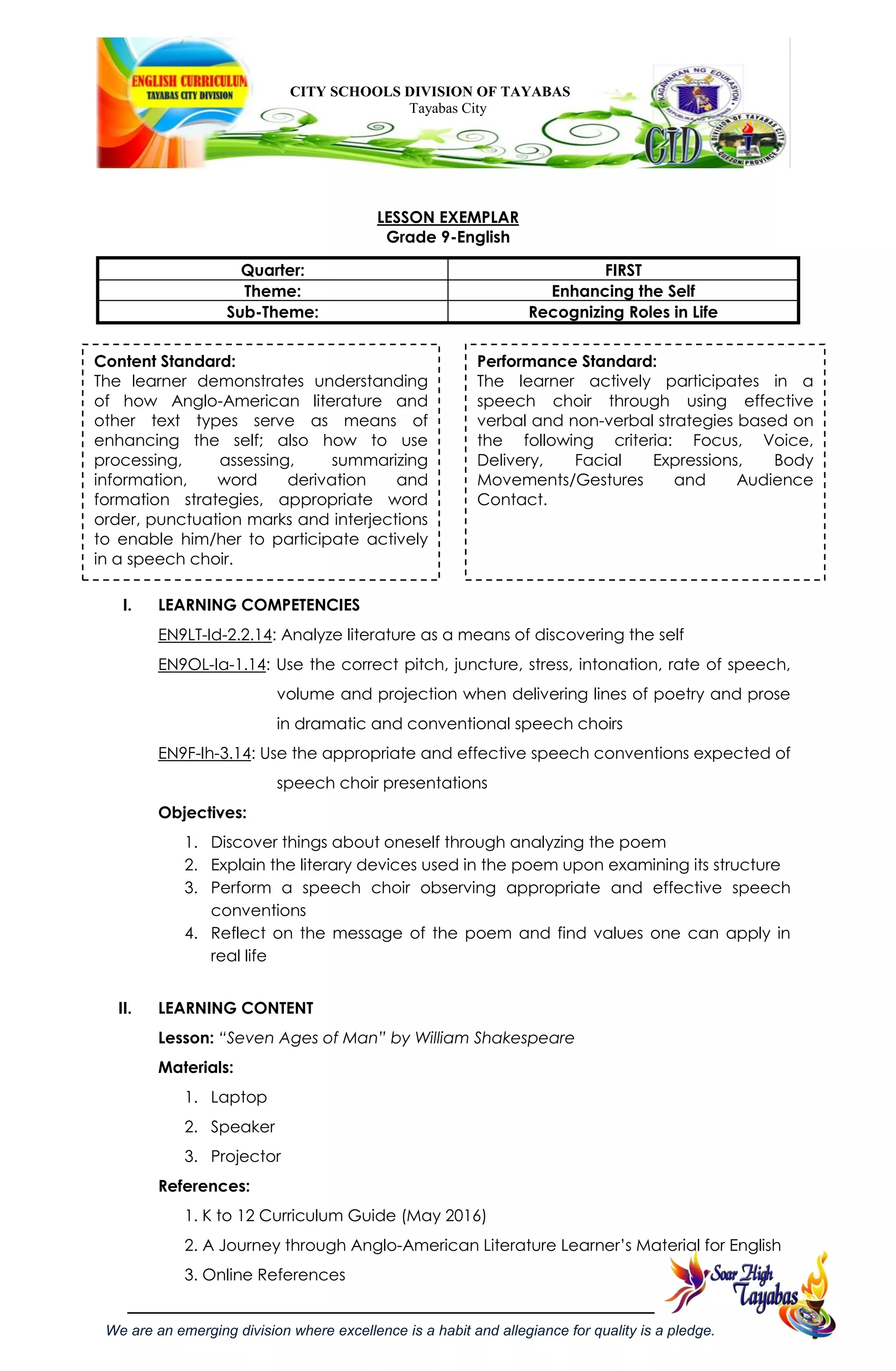 G9 english lesson exemplar 1st quarter | PDF