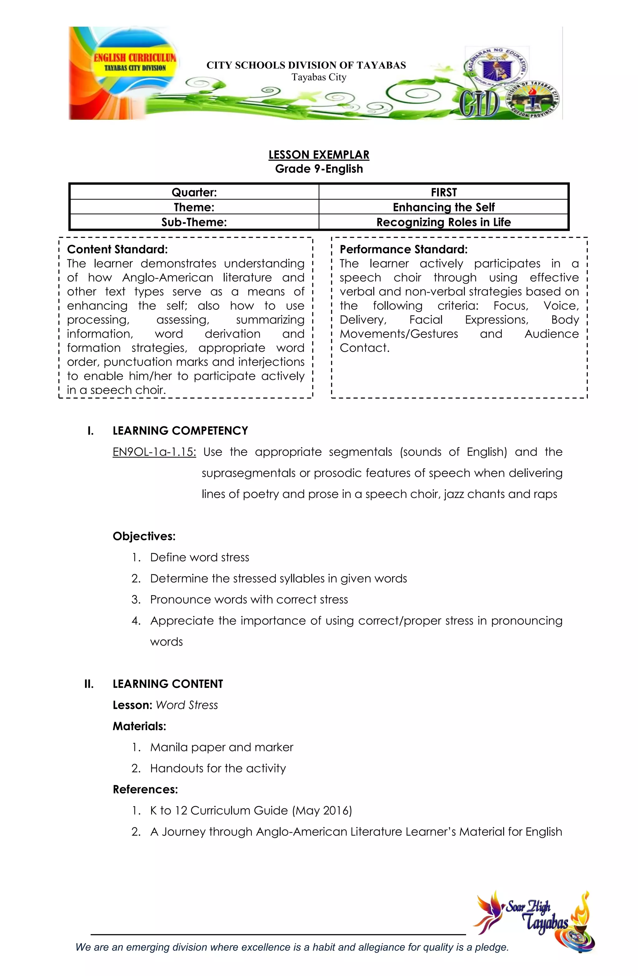 G9 english lesson exemplar 1st quarter | PDF