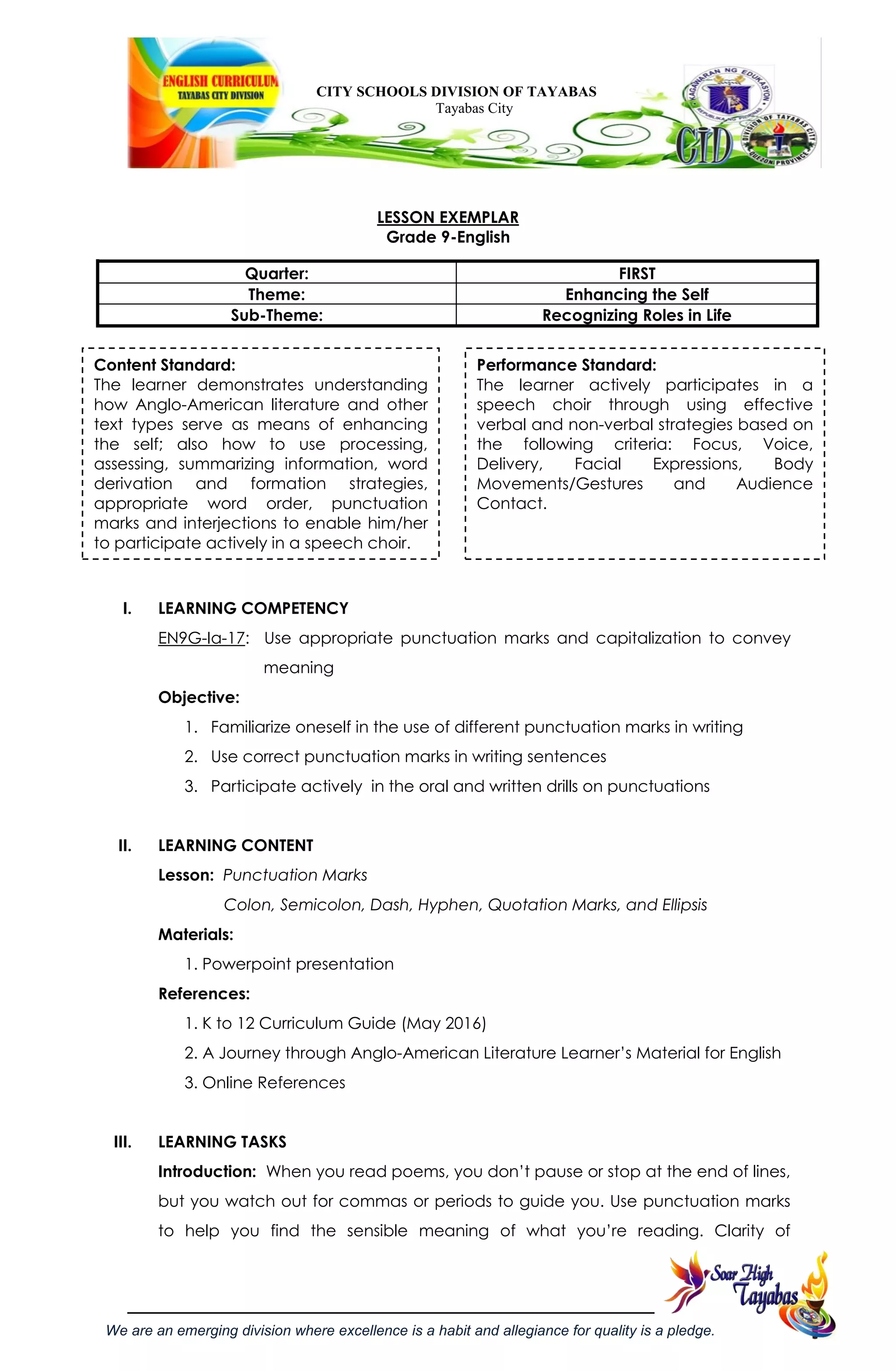 G9 english lesson exemplar 1st quarter | PDF