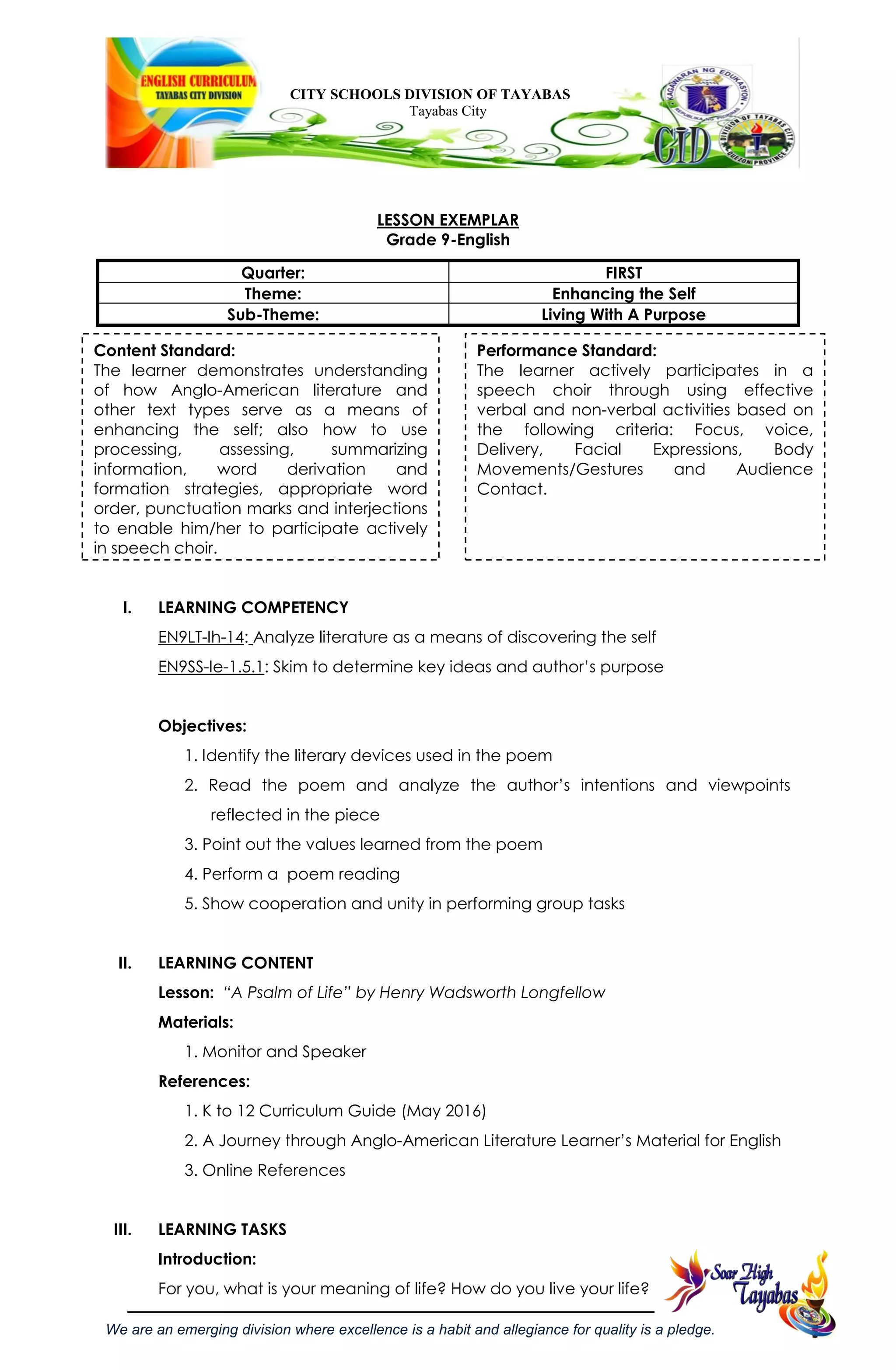 G9 english lesson exemplar 1st quarter | PDF