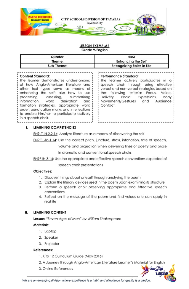G9 english lesson exemplar 1st quarter | PDF