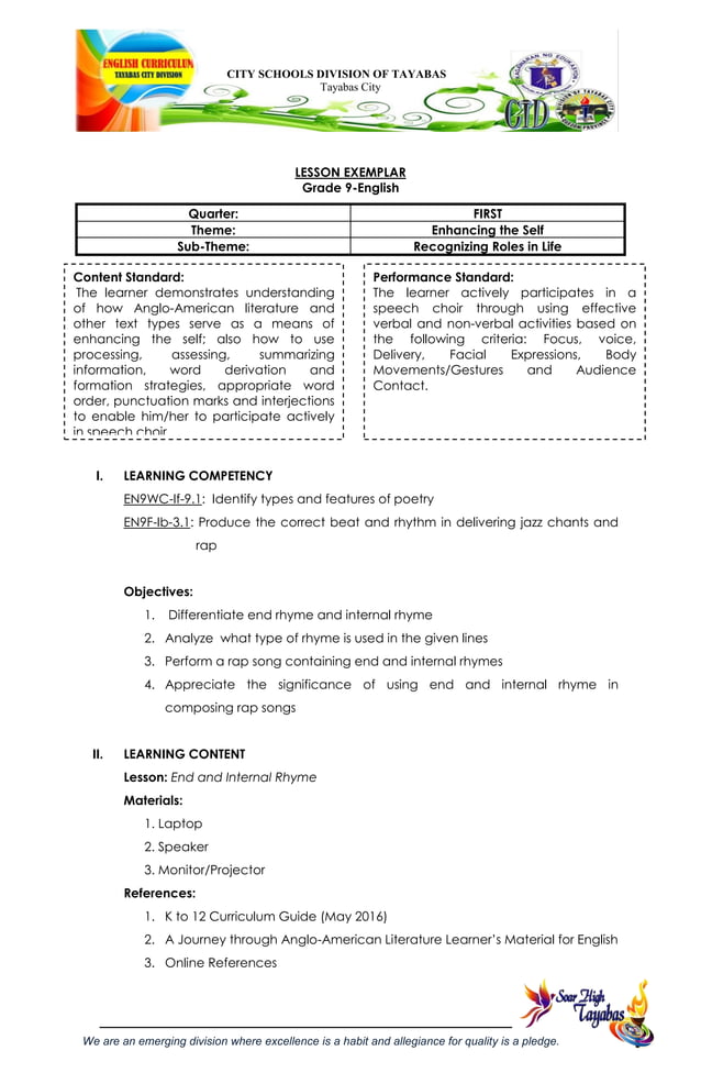 G9 english lesson exemplar 1st quarter | PDF