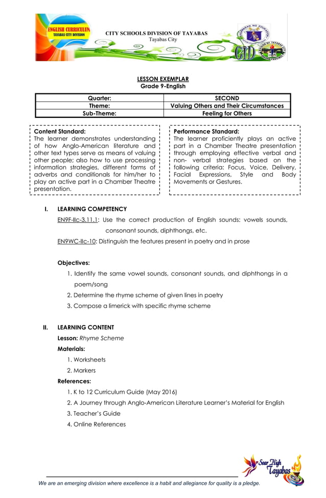 Grade 9 english lesson exemplar 2nd quarter | PDF