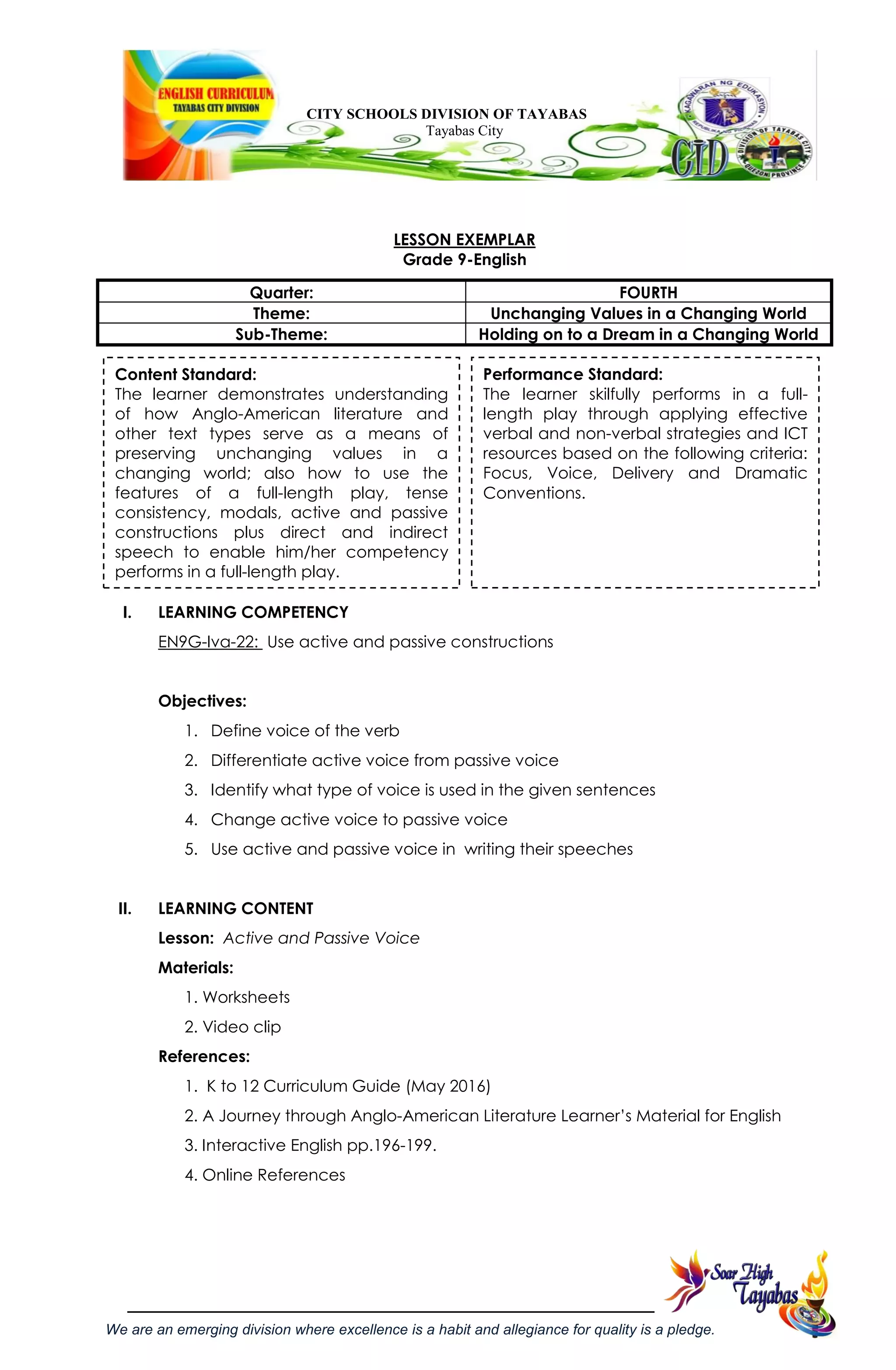 Grade 9 english lesson exemplar 4th quarter | PDF
