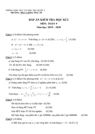 Đề Thi HK2 Toán 9 - THCS Giồng Ông Tố | DOCX