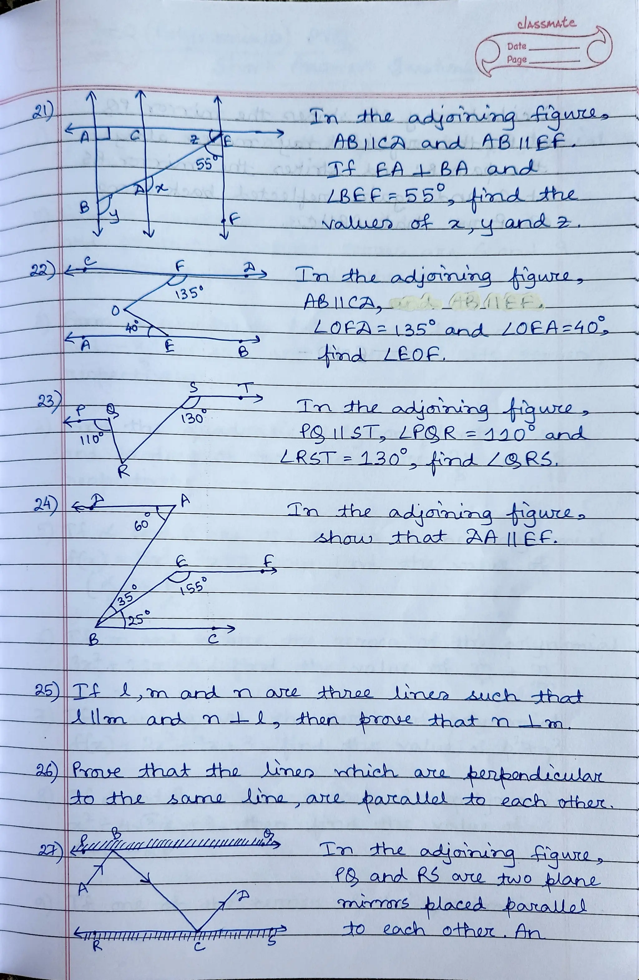 CBSE Grade 9 Mathematics Lines and Angles Worksheet (MLA) | PDF