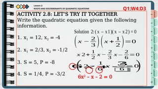 G9M W4 -Discriminant Nature Sum and Product of the roots - emma esther ...