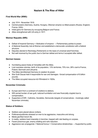 G9_Nazism and the Rise of Hitler Notes NCERT History | PDF