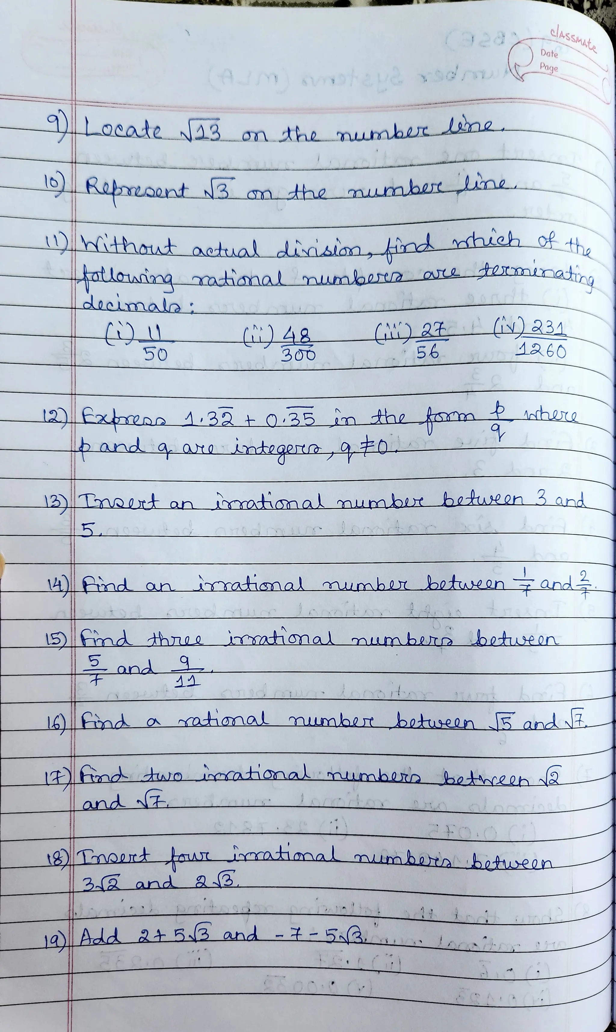 CBSE Grade 9 Mathematics Number Systems Worksheet (MLA) | PDF