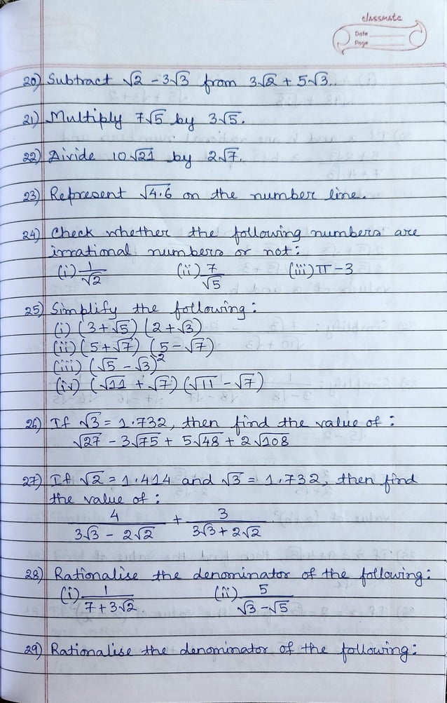 CBSE Grade 9 Mathematics Number Systems Worksheet (MLA) | PDF