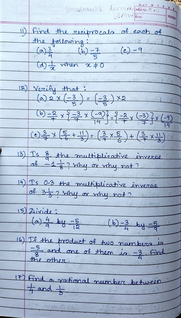 CBSE - Grade 8 - Mathematics - Rational Numbers - Worksheet (TWMB) | PDF