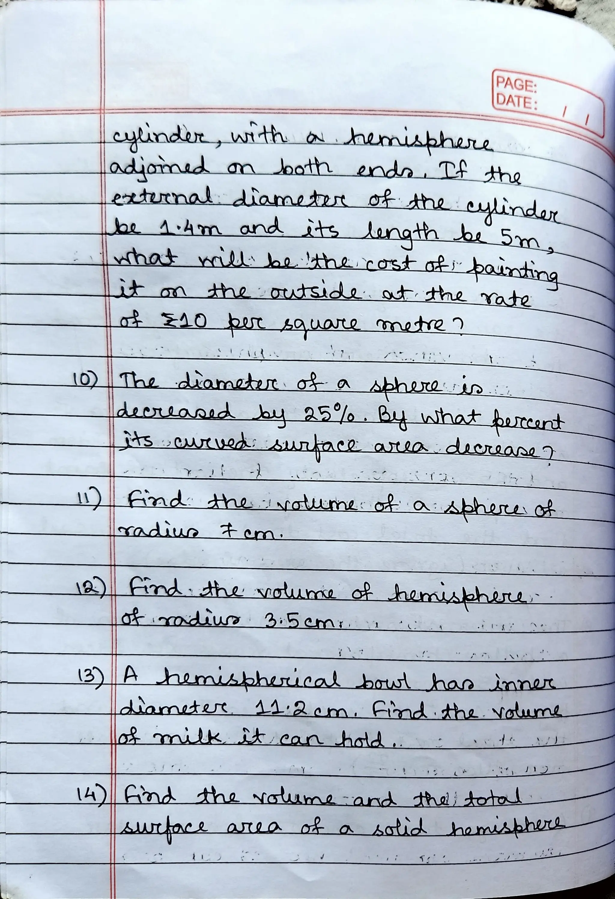 CBSE Grade 9 Mathematics Surface Area and Volume of a Sphere Worksheet ...