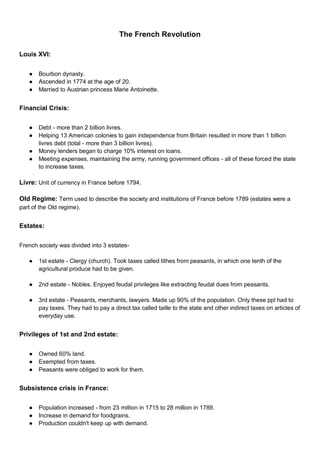 G9_The French Revolution Notes NCERT History | PDF