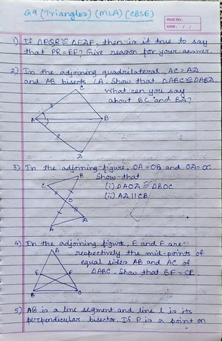 CBSE Grade 9 Mathematics Triangles Worksheet (MLA) | PDF