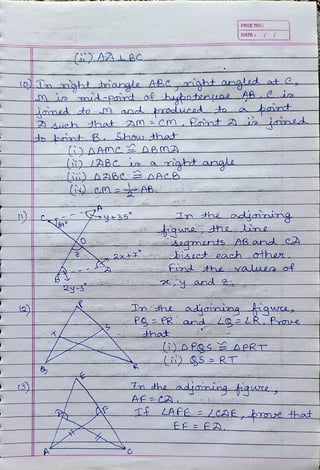 CBSE Grade 9 Mathematics Triangles Worksheet (MLA) | PDF