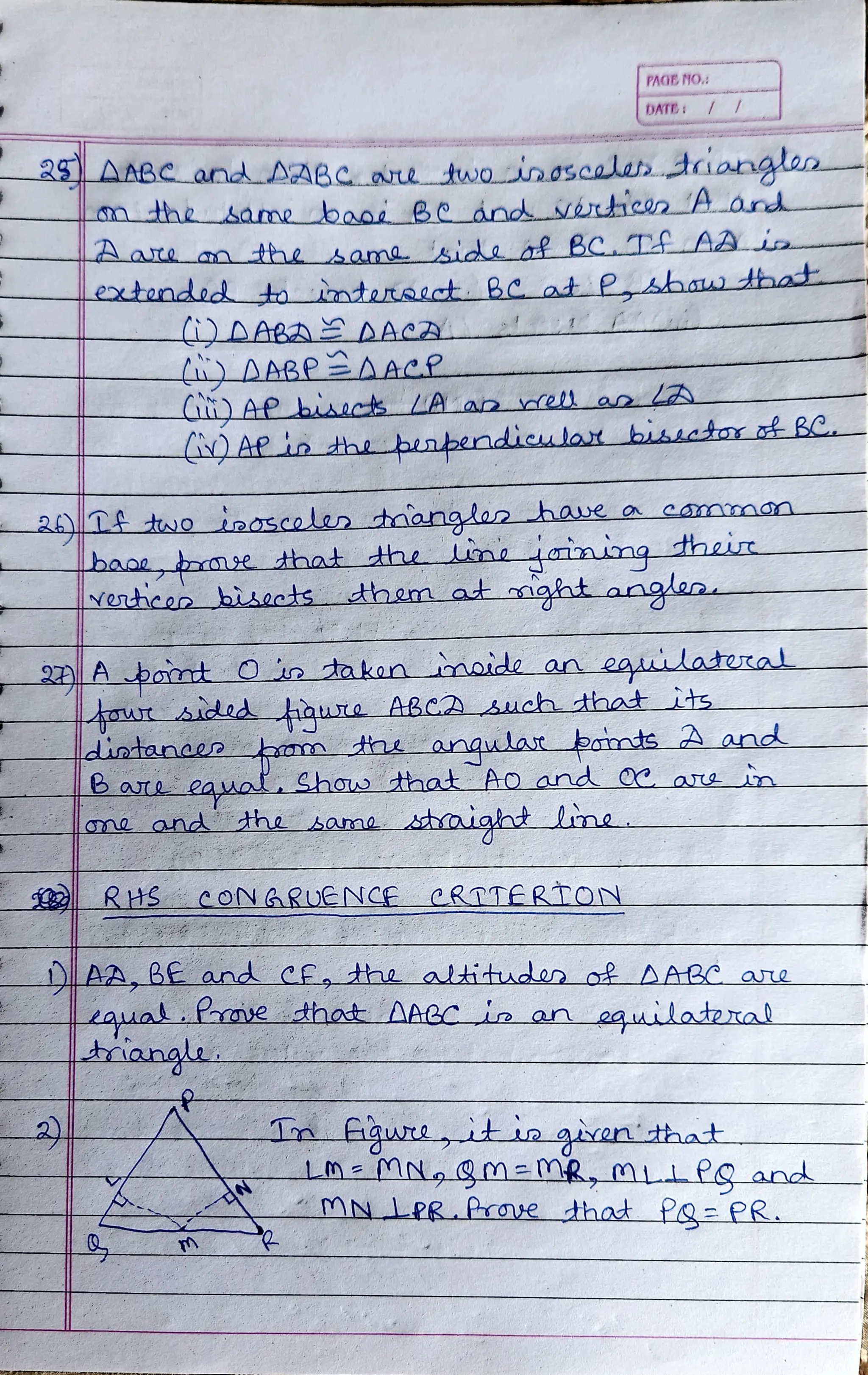 CBSE Grade 9 Mathematics Triangles Worksheet (RDS) | PDF