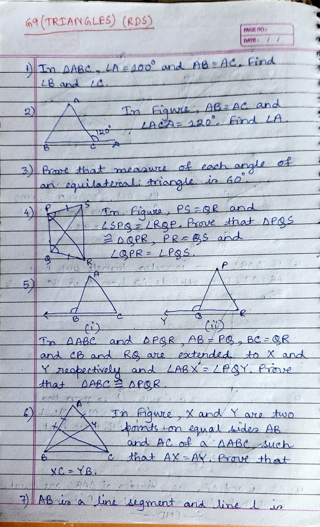 CBSE Grade 9 Mathematics Triangles Worksheet (RDS) | PDF