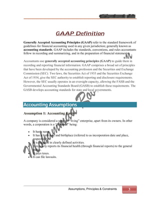 Gaap, assumptions, principles & constraints | PDF