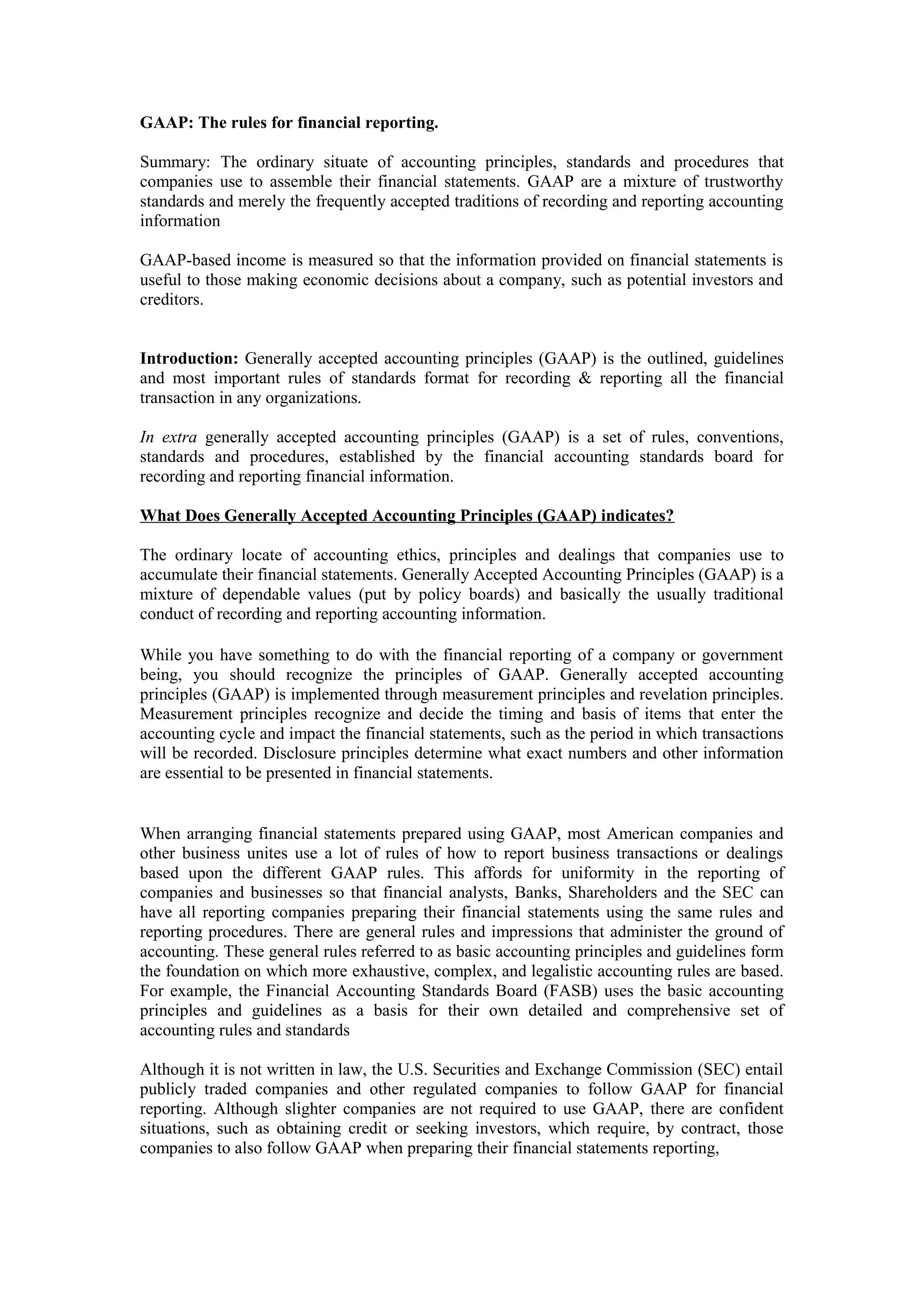 Gaap the rules for financial reporting. | PDF