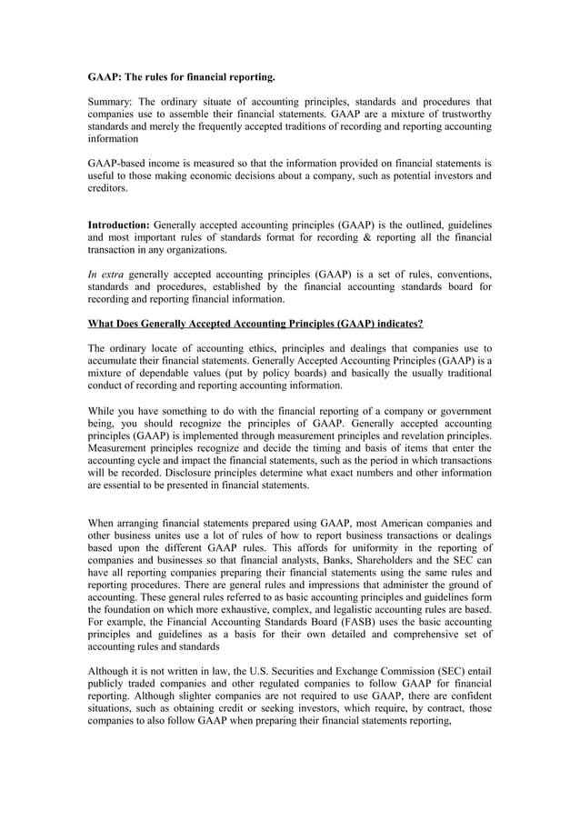 Gaap the rules for financial reporting. | PDF