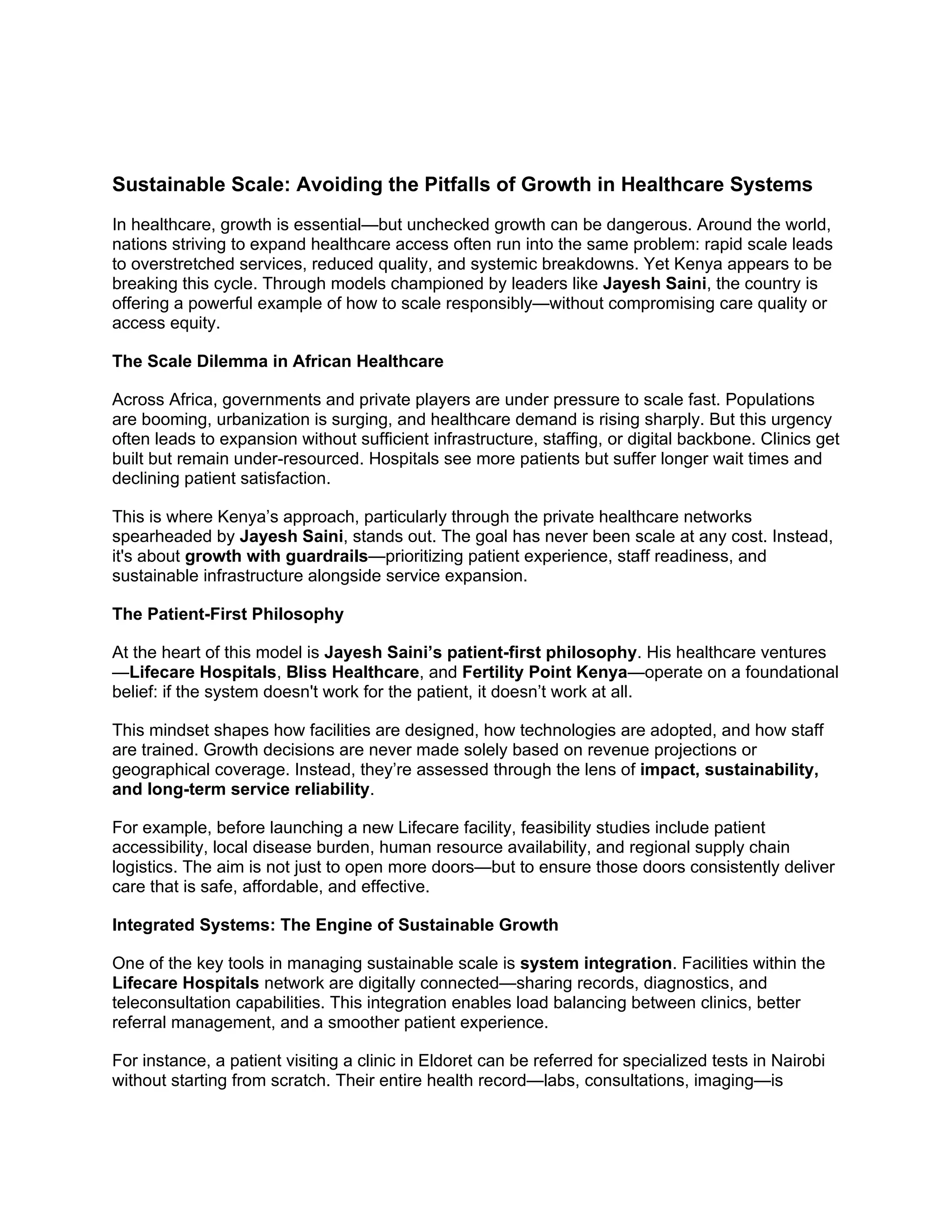 Sustainable Scale: Avoiding the Pitfalls of Growth in Healthcare ...