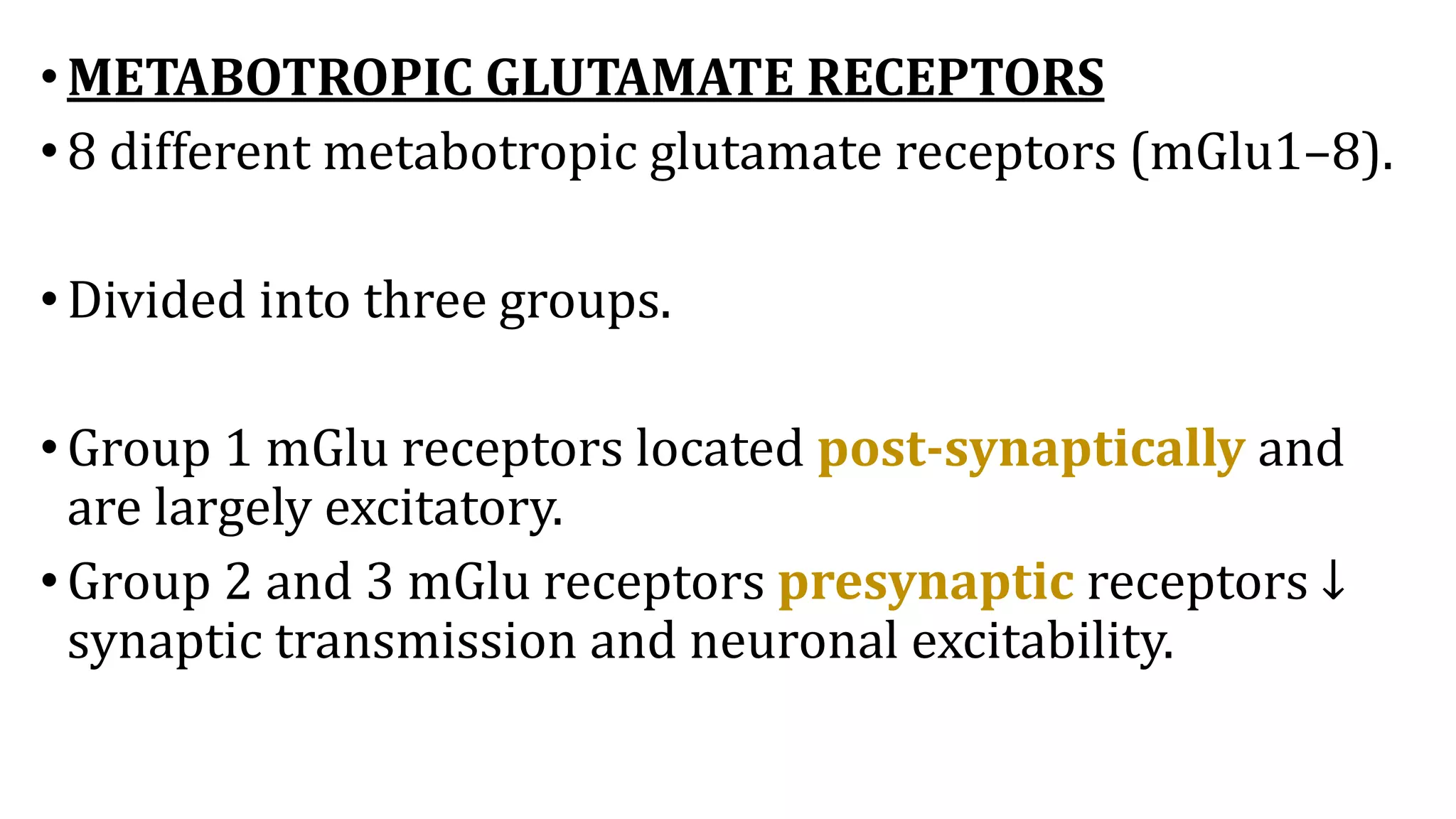 GABA, glutamate receptors and their modulation | PPTX
