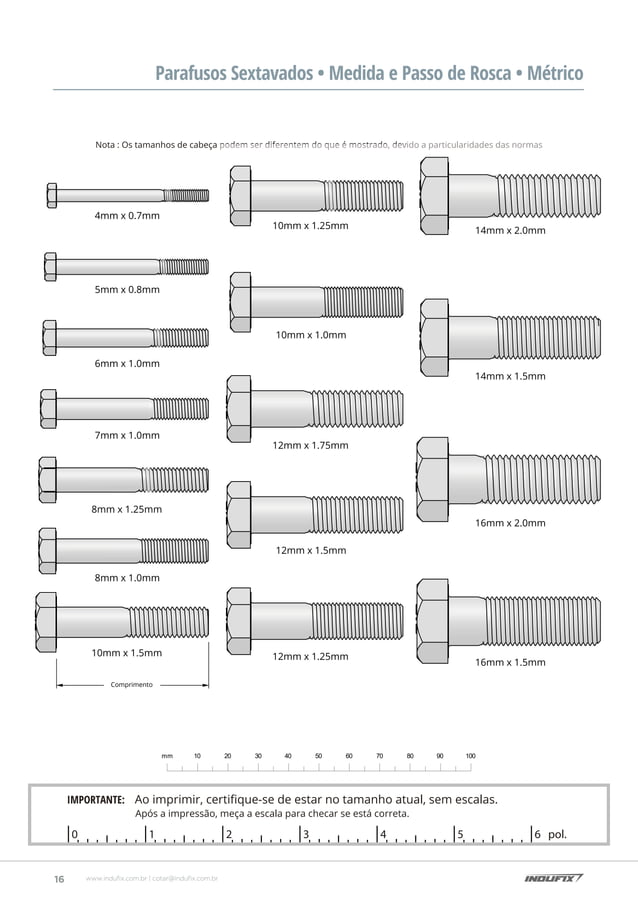 Gabaritos para Imprimir - Tamanho Real de Parafusos, Porcas e Arruelas