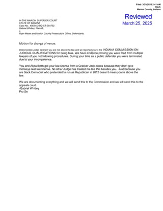 Soon to Be Convicted Felon Gabe Whitley Calls Black Judge A Monkey | PDF