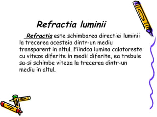 Reflexia si refractia luminii | PPT