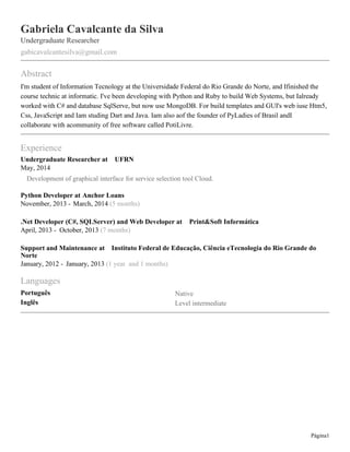 Gabriela Cavalcante CV | PDF