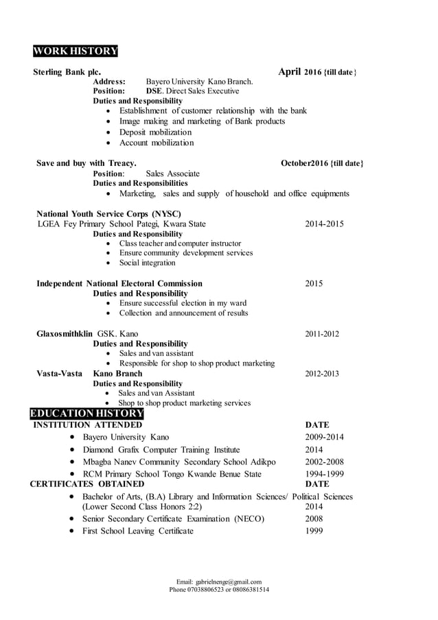 Gabrielnenge cv | DOCX | Business Administration | Business