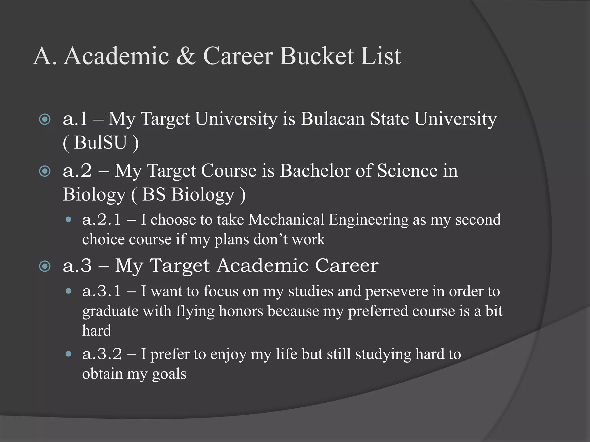 Gab's Academic and Career Bucket List | PPT