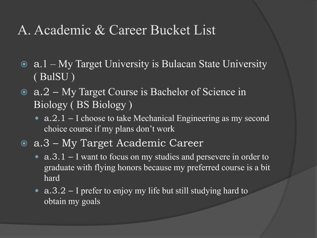 Gab's Academic and Career Bucket List | PPT