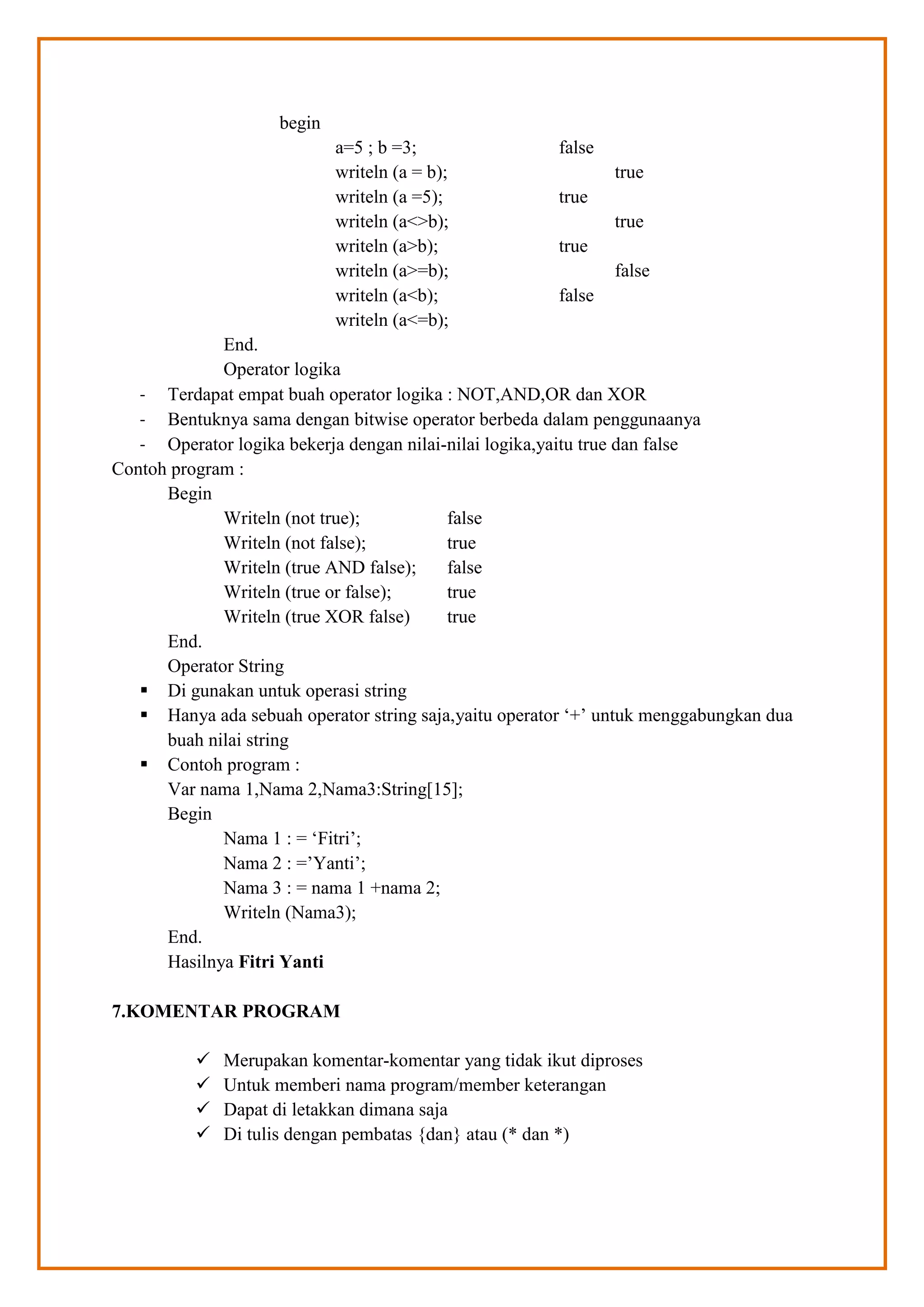Elemen-Elemen Program Pascal | PDF
