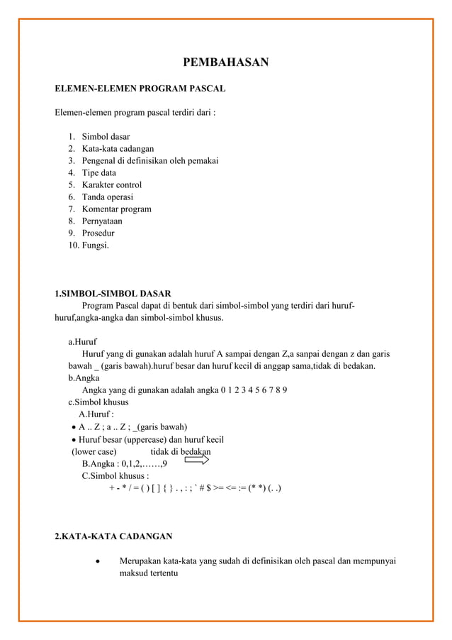 Elemen-Elemen Program Pascal | PDF